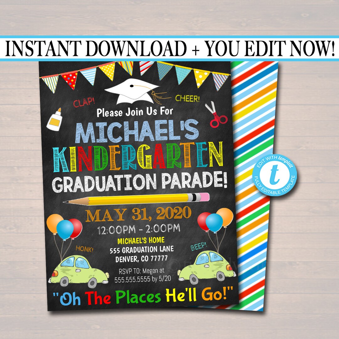 Drive by Graduation Parade Party Invitation, Virtual Online Preschool ...