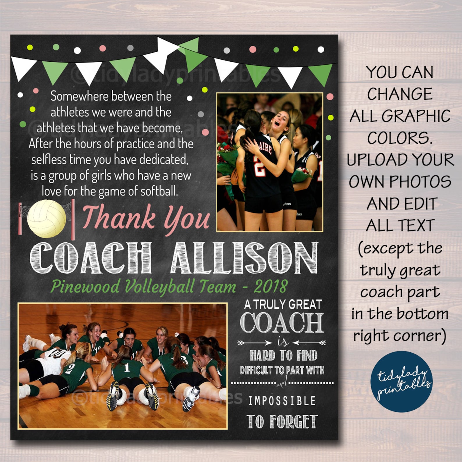 EDITABLE Volleyball Coach Gift Coach Award Team Gift End of - Etsy