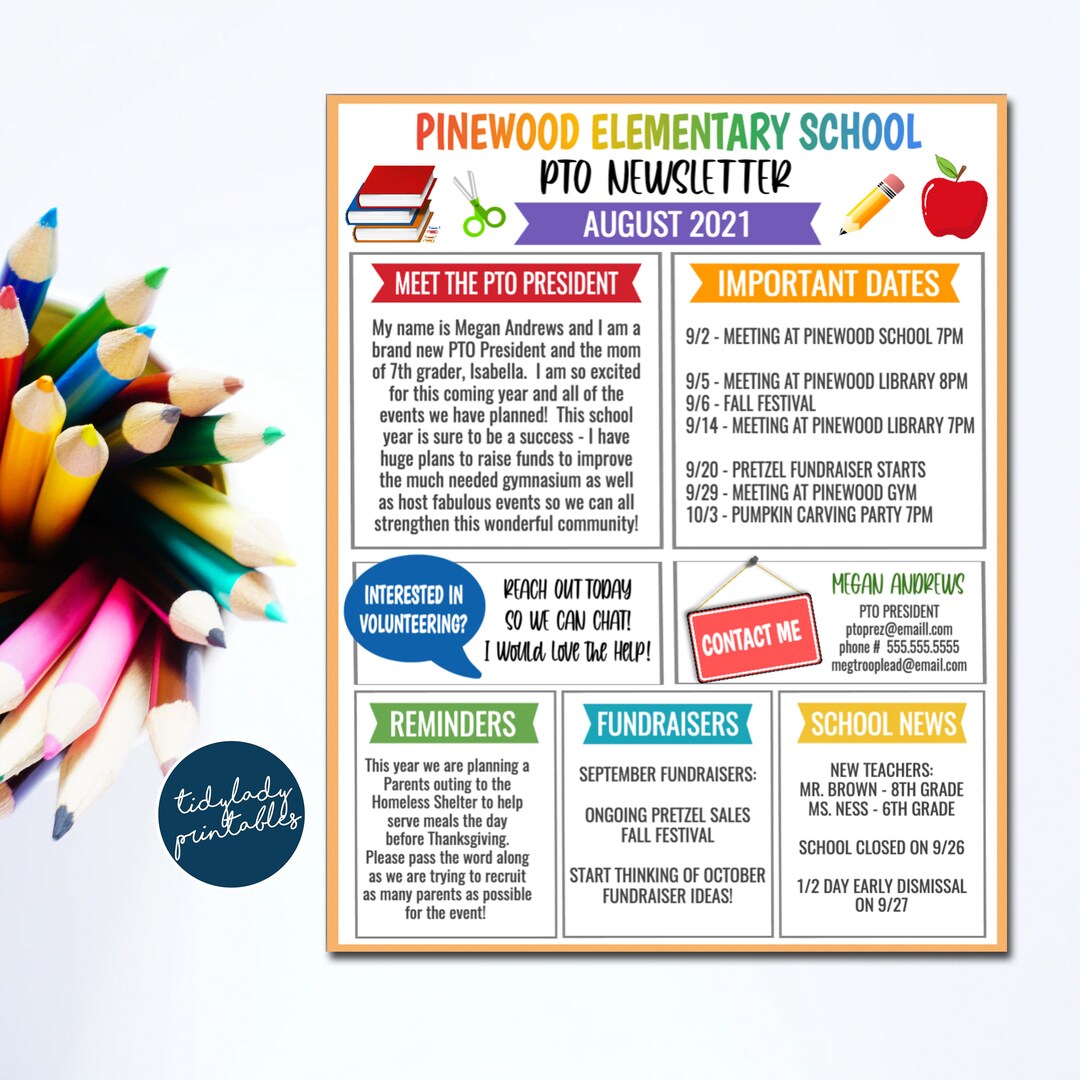 Editable PTO PTA Newsletter Template: School Fundraiser, Meeting Agenda ...