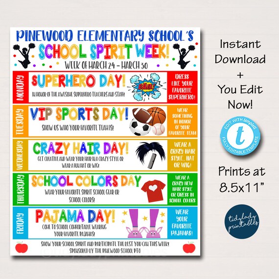 School Spirit Week Itinerary Schedule Daily Weekly Calendar Etsy School Spirit Week Itinerary Schedule Daily Weekly Calendar Etsy