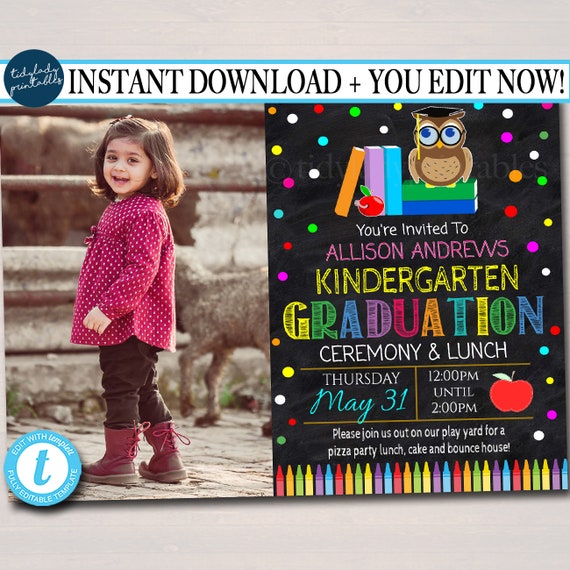 Editable Graduation Invitation Chalkboard Printable Kindergarten ...