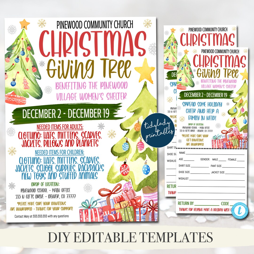Christmas Giving Tree Flyer & Tags: Charity Fundraiser Printable ...