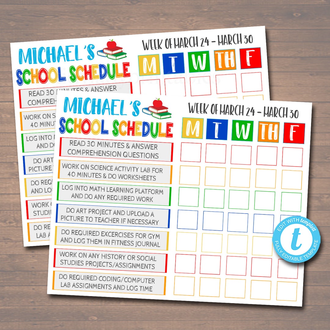 Printable Home School Schedule, Daily Subject Checklist, Homework ...
