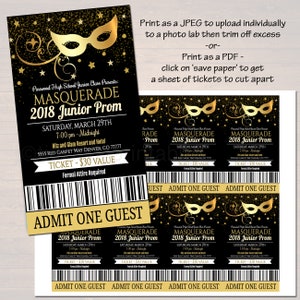 EDITABLE Prom Set, Dance Flyer Invitation Ticket Masquerade Ball, Gold ...