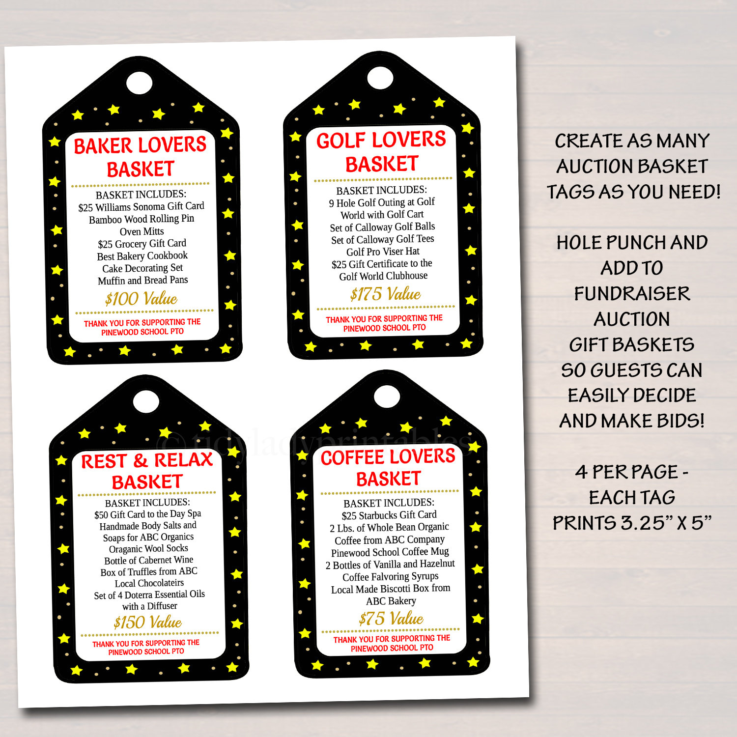 EDITABLE Auction Basket Tags Fundraiser Digital Invite Black - Etsy UK