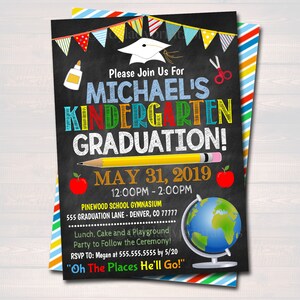 Editable Graduation Invitation Chalkboard Printable Kindergarten ...