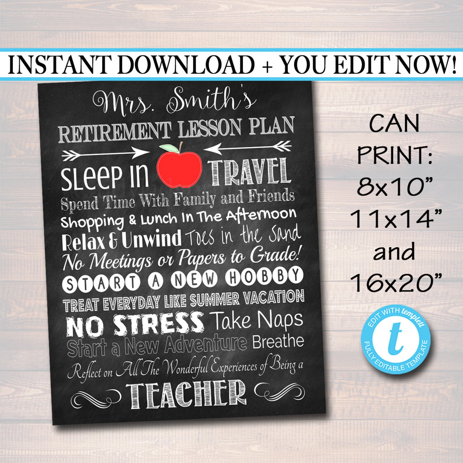 EDITABLE Teacher Retirement Gift Chalkboard Printable Teacher - Etsy Canada