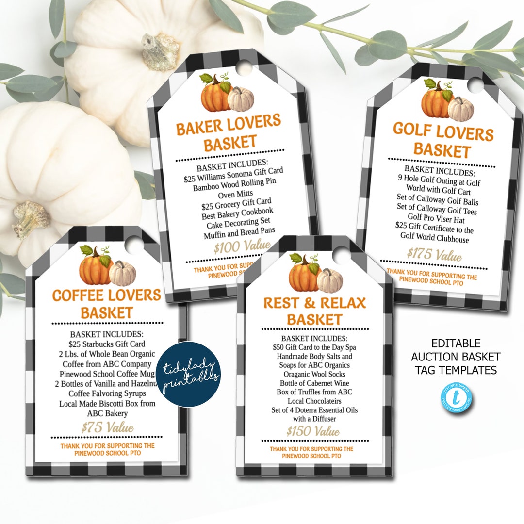 Fall Auction Basket Tags: Editable Template (digital Download) - Etsy
