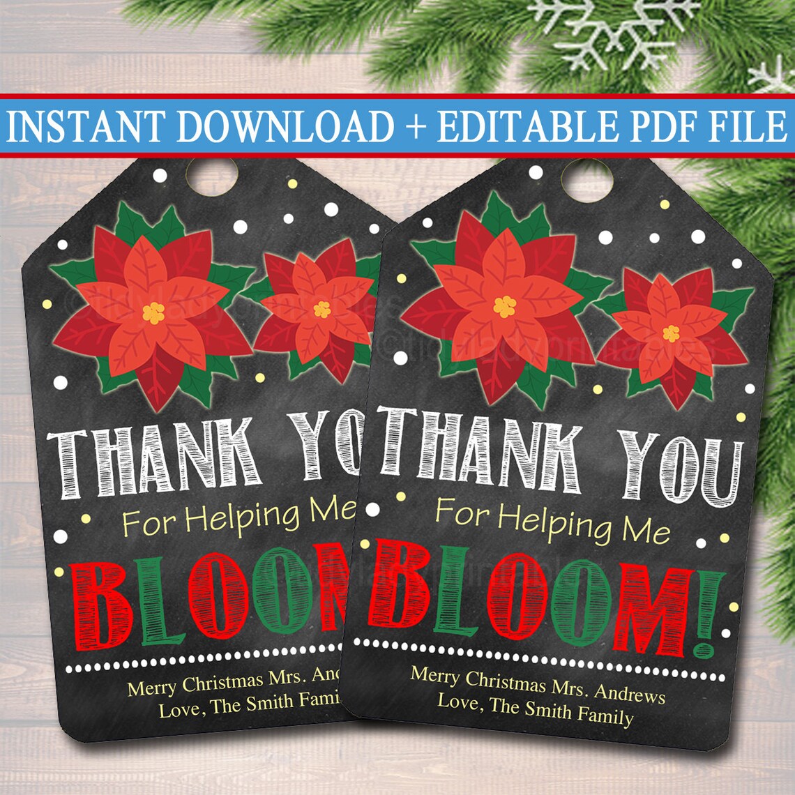 EDITABLE Christmas Gift Tags Thank You for Helping Me Bloom | Etsy