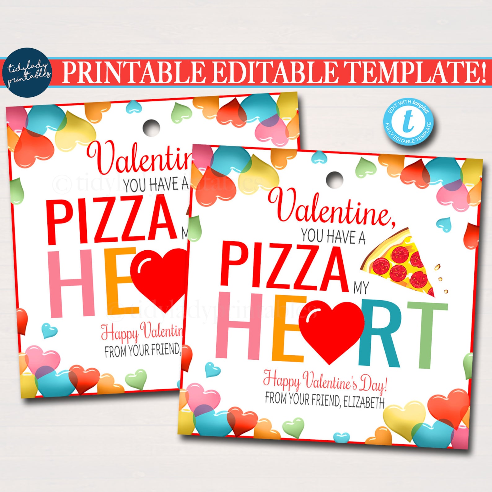 Valentine's Day Pizza Gift Tag, You Have a Pizza My Heart Valentine ...