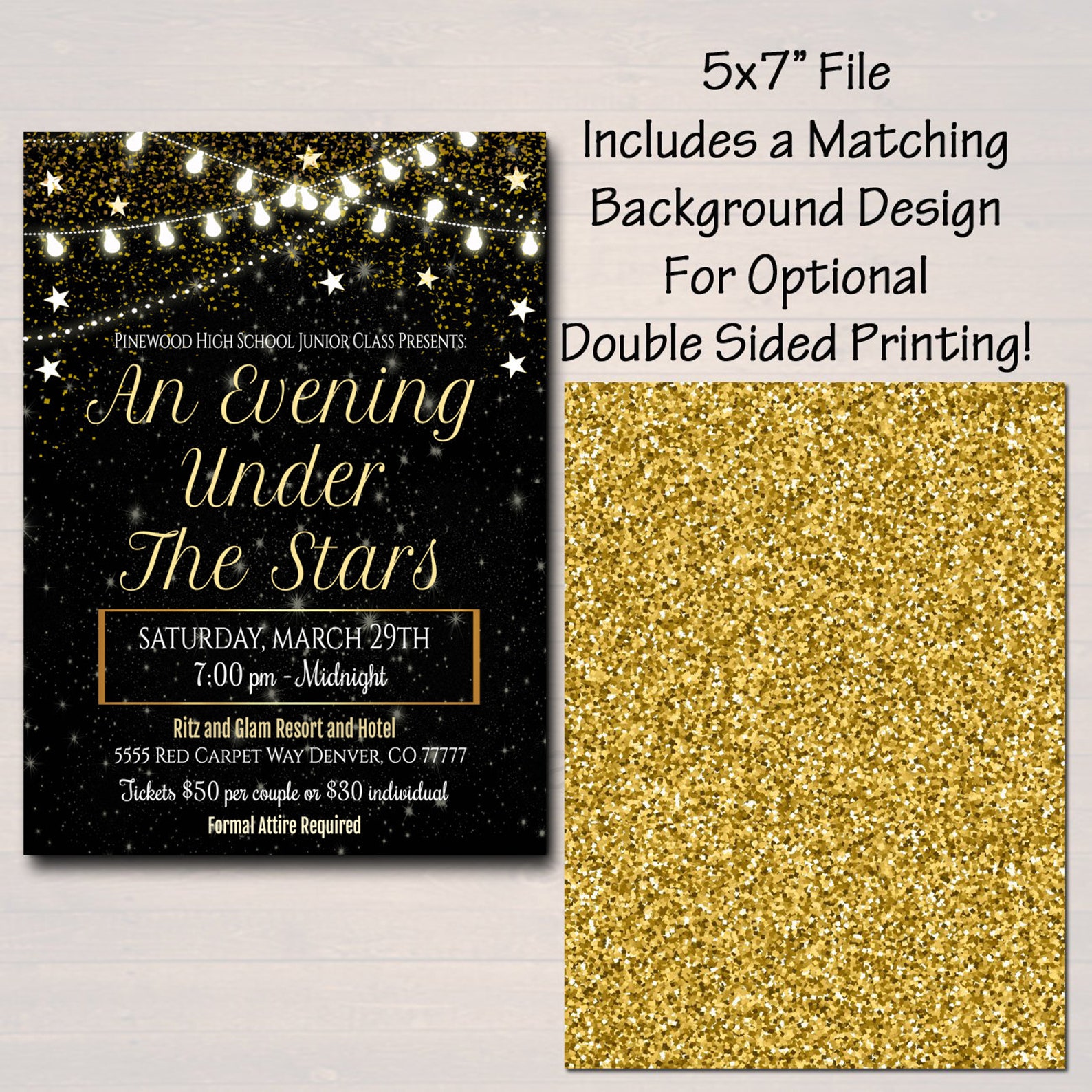 EDITABLE Prom Dance Invitation. Starry Night Gold Glitter an - Etsy