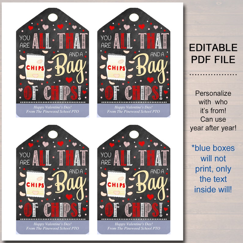 Valentines Chip Tags Thank You Labels Printable INSTANT - Etsy