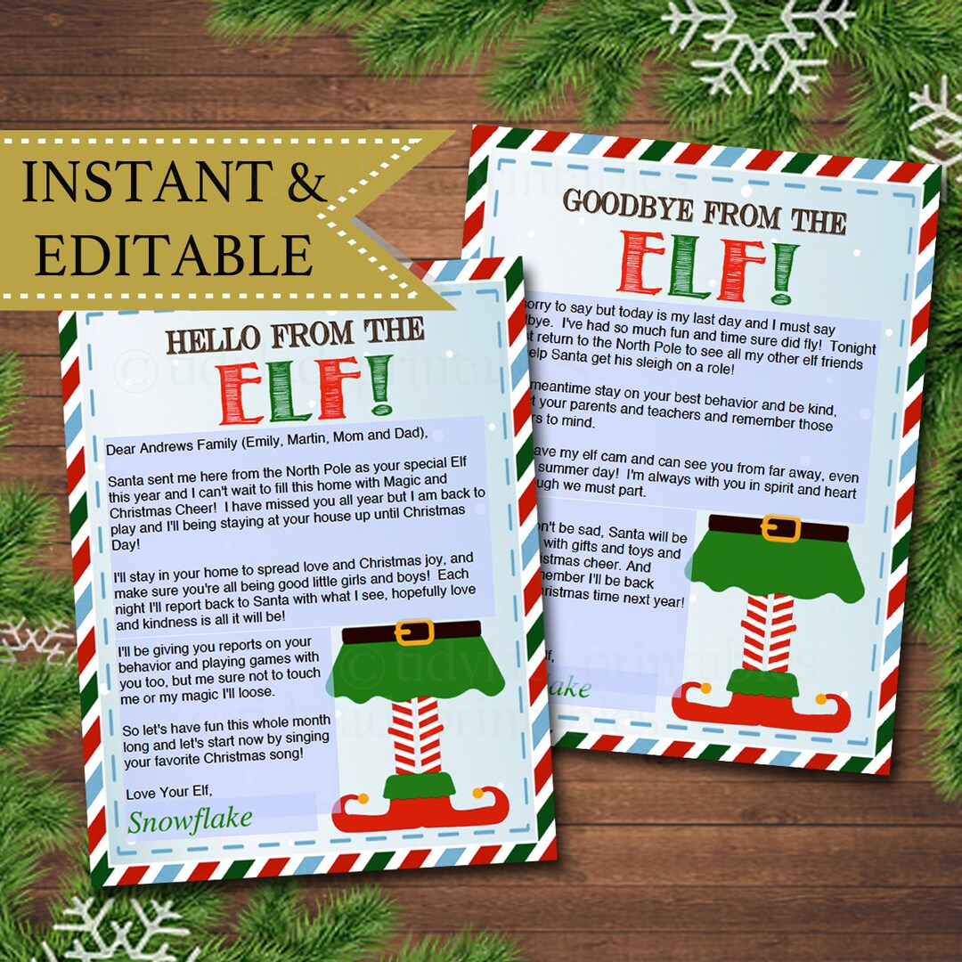 Editable Elf Hello & Goodbye Letter Set (instant Download) - Etsy