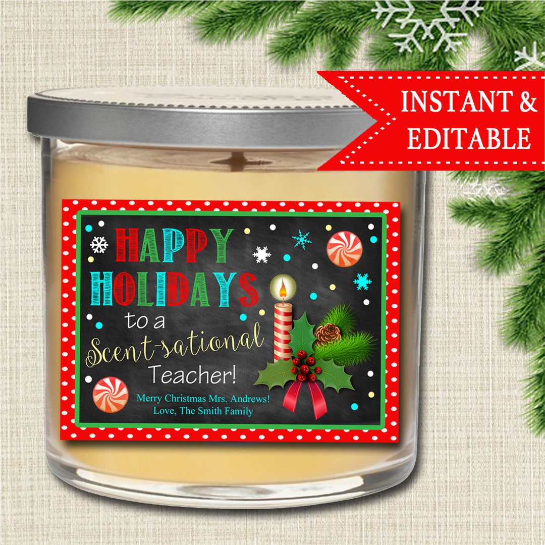 EDITABLE Christmas Candle Label, Secret Santa, Printable Teacher Gift ...