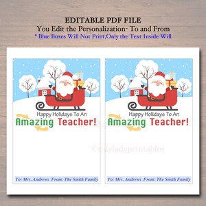EDITABLE Christmas Teacher Gift Card Holder, Printable Holiday Teacher ...
