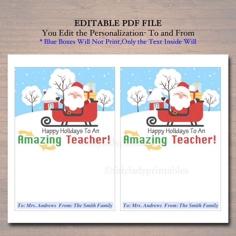 EDITABLE Christmas Teacher Gift Card Holder Printable Holiday - Etsy