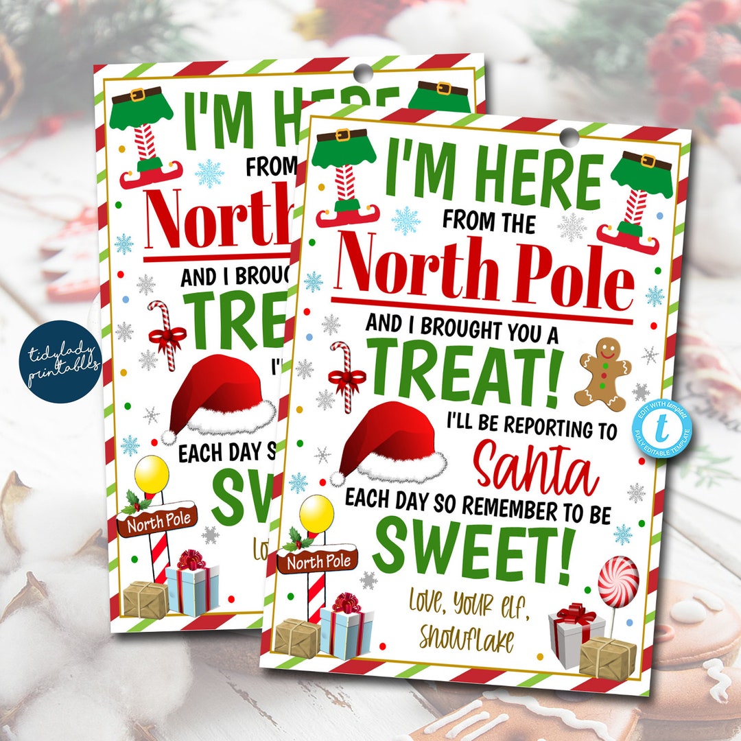 Elf Arrival Gift Tags, Christmas Elf Tradition, Elf Bringing Treats ...