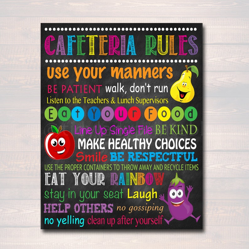 School Cafeteria Rules Poster: Printable Lunchroom Wall Art (instant ...