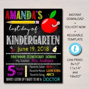 Last Day of School Sign, End of School Year Photo Chalkboard Poster ...