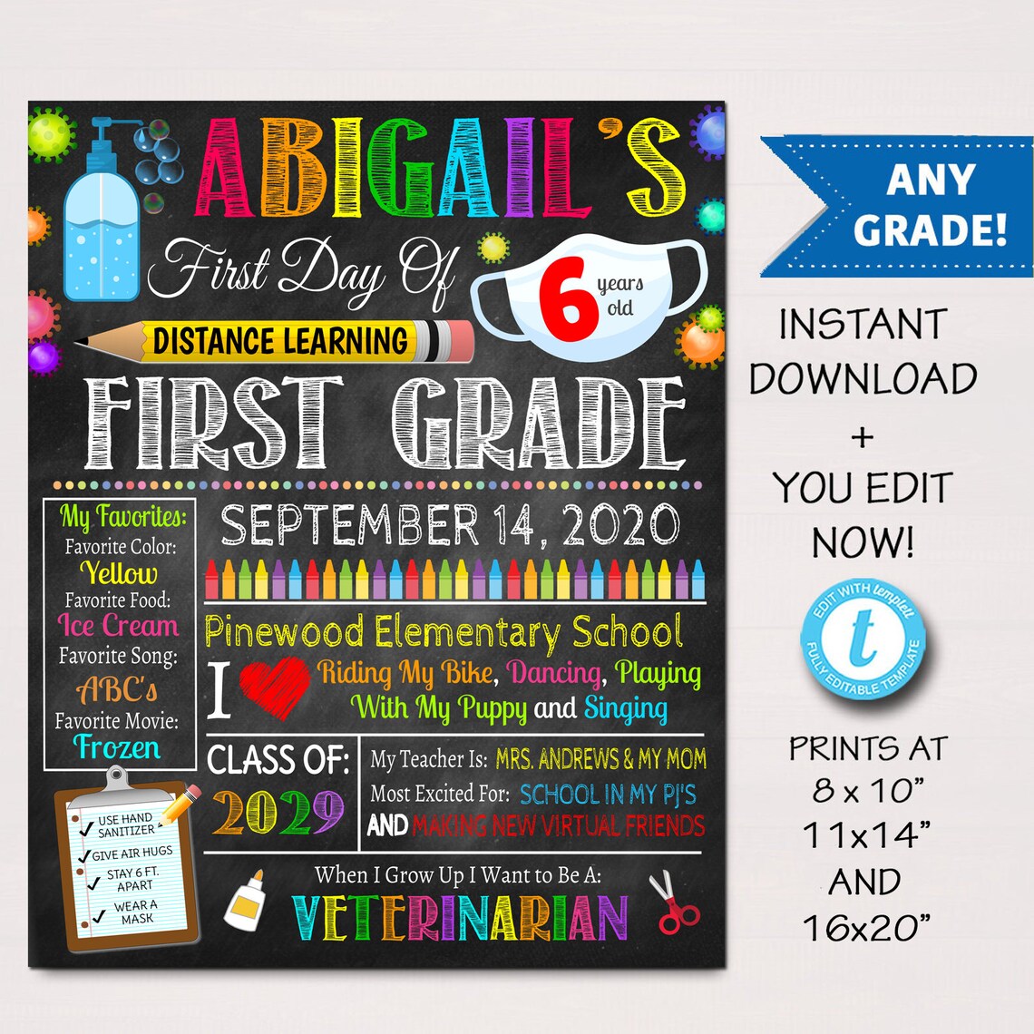 Face Mask First Day of Virtual School Sign Back to School - Etsy