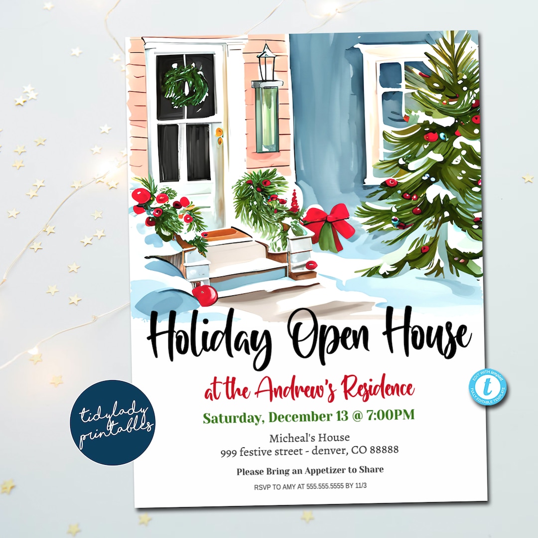 EDITABLE Holiday Open House Party Invitation, Christmas Party Invite ...