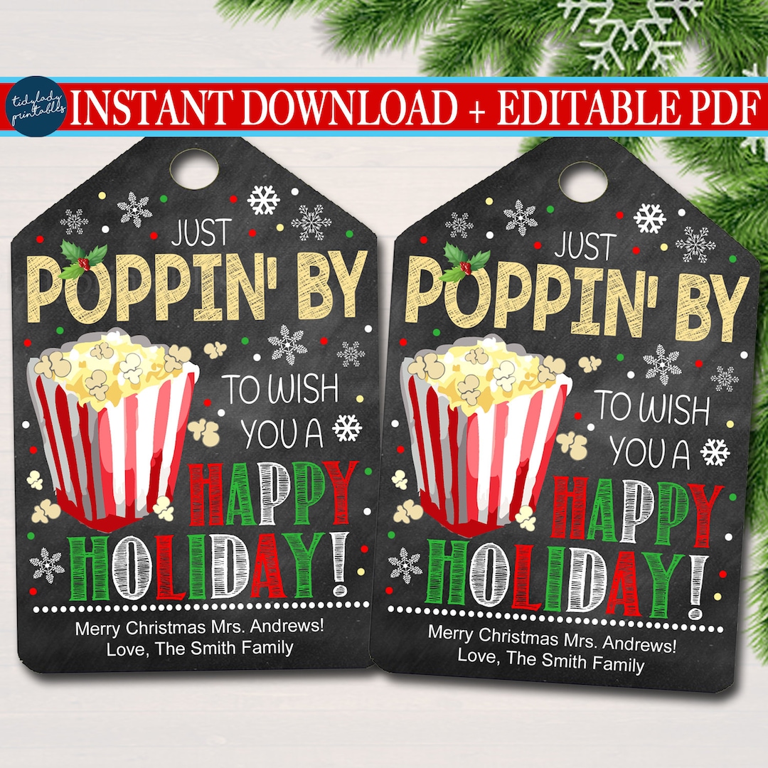 Christmas Popcorn Gift Tags: Editable Holiday Printable (instant ...