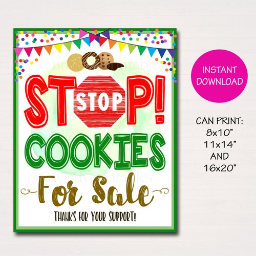 Cookie Booth Sign Stop Cookies Sold Here Printable Cookie - Etsy