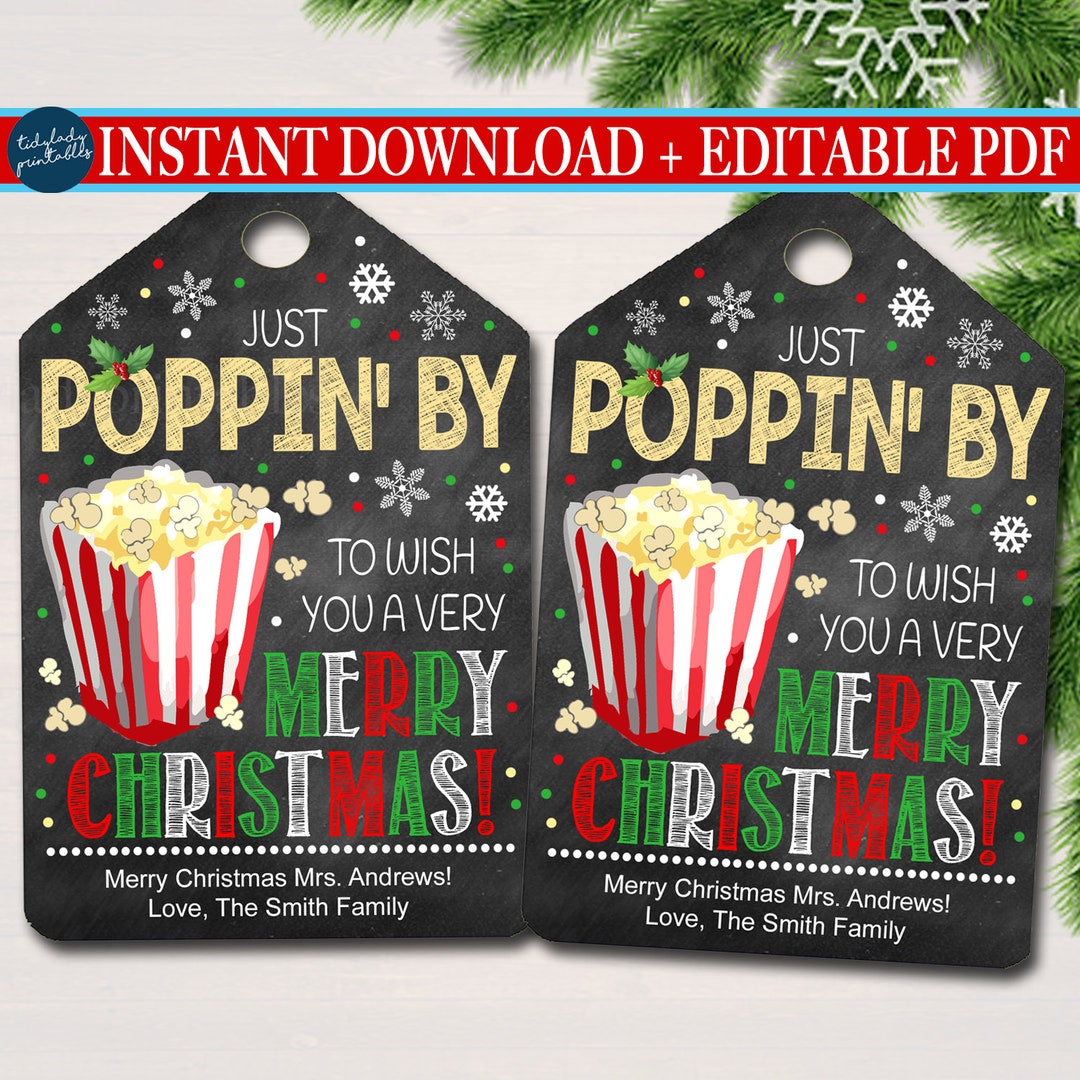 Christmas Popcorn Gift Tags, Secret Santa Office Staff Teacher Gift ...