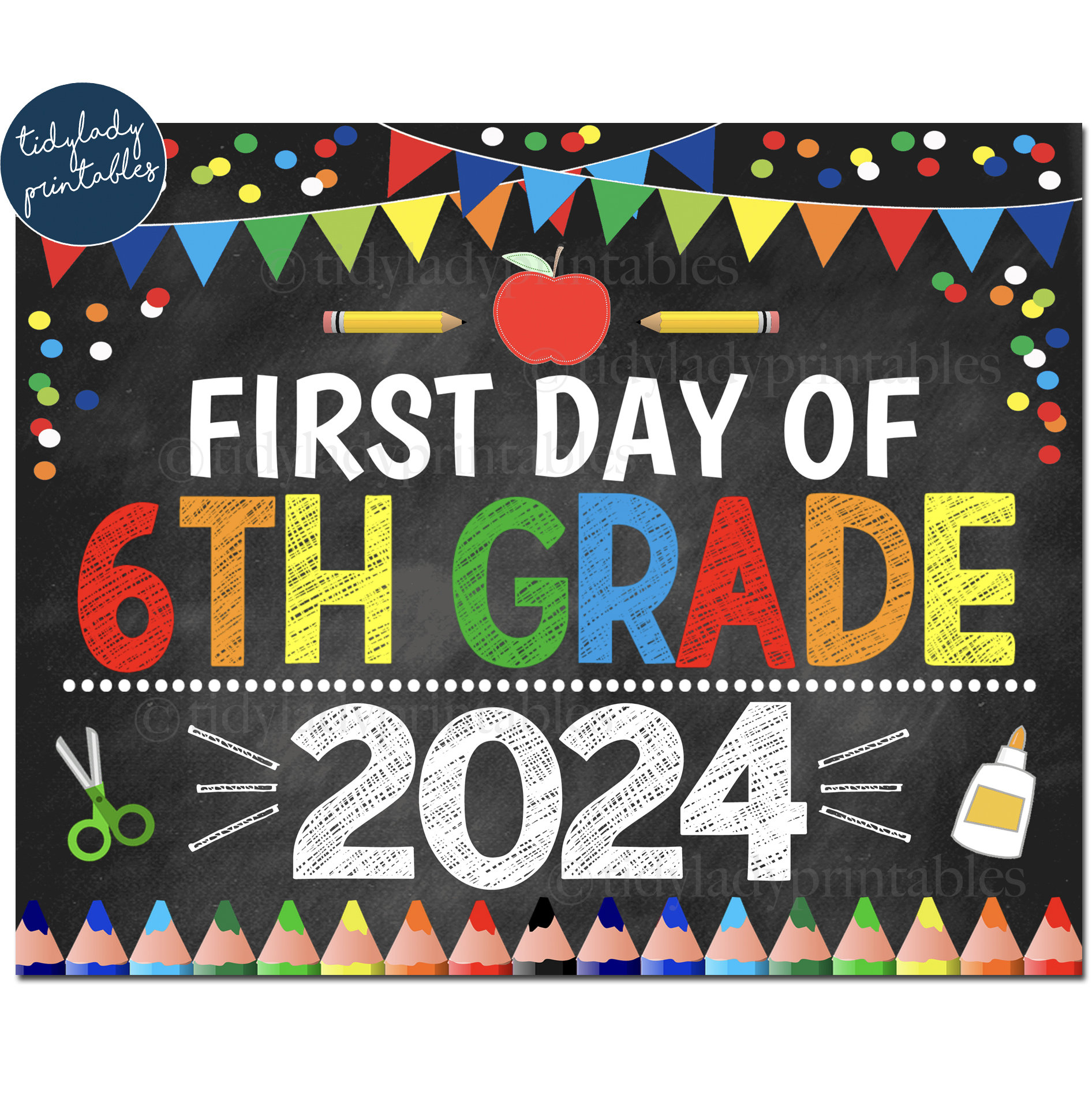 Primer día de sexto grado 2024, letrero de pizarra imprimible de ...