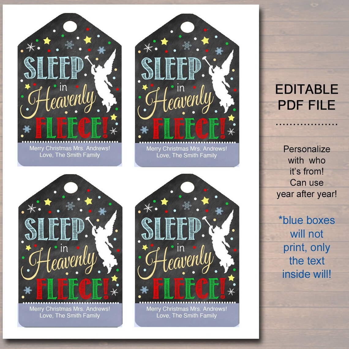 EDITABLE Sleep in Heavenly Fleece Christmas Gift Tags, Secret Santa ...
