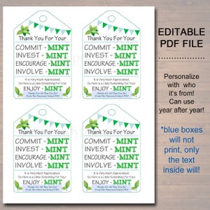 Printable Thank You Mint Tags: Volunteer & Staff Appreciation (editable ...