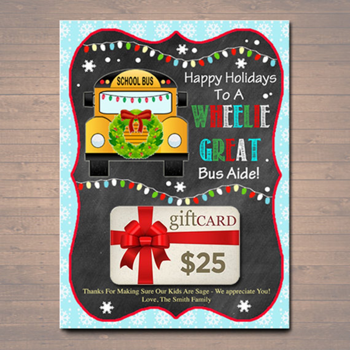 EDITABLE Christmas Bus Aide Gift Card Holder Printable - Etsy