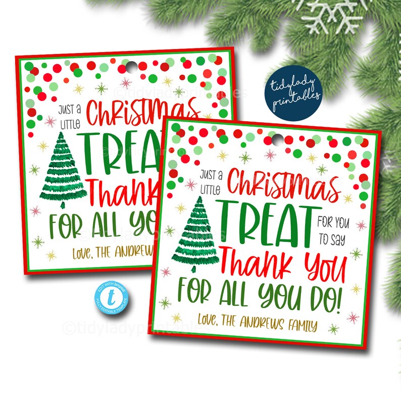 Christmas Treat Thank You Tag Holiday Appreciation Gift Tags Christmas ...