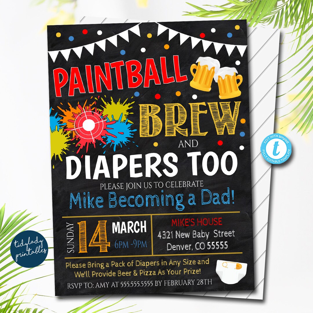 Paintball and Beer Baby Shower Invitation Chalkboard Printable Baby ...
