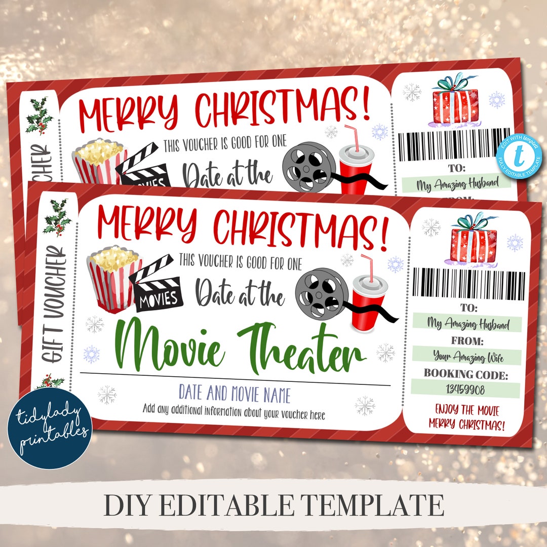 Christmas Movie Ticket Voucher, Movie Theater Ticket Printable Template ...