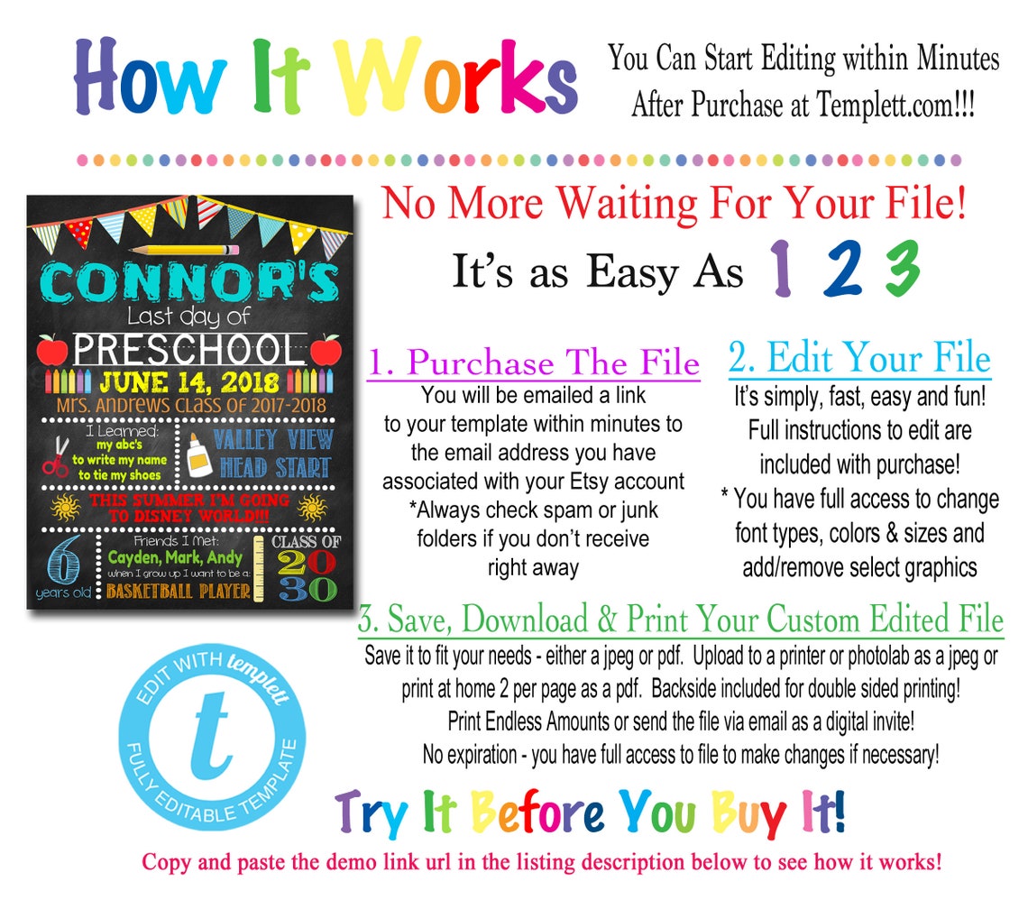 EDITABLE Last Day of School Photo Prop School Chalkboard | Etsy