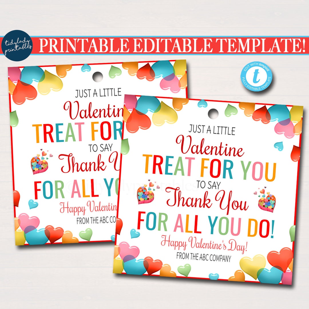 Valentine's Day Thank You Gift Tags: Editable Appreciation Template - Etsy