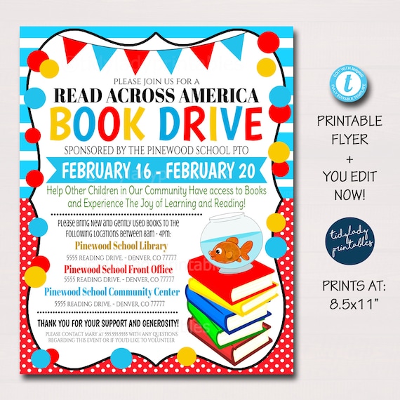 Read Across America Book Drive Flyer School Pto Pta Literacy | Etsy