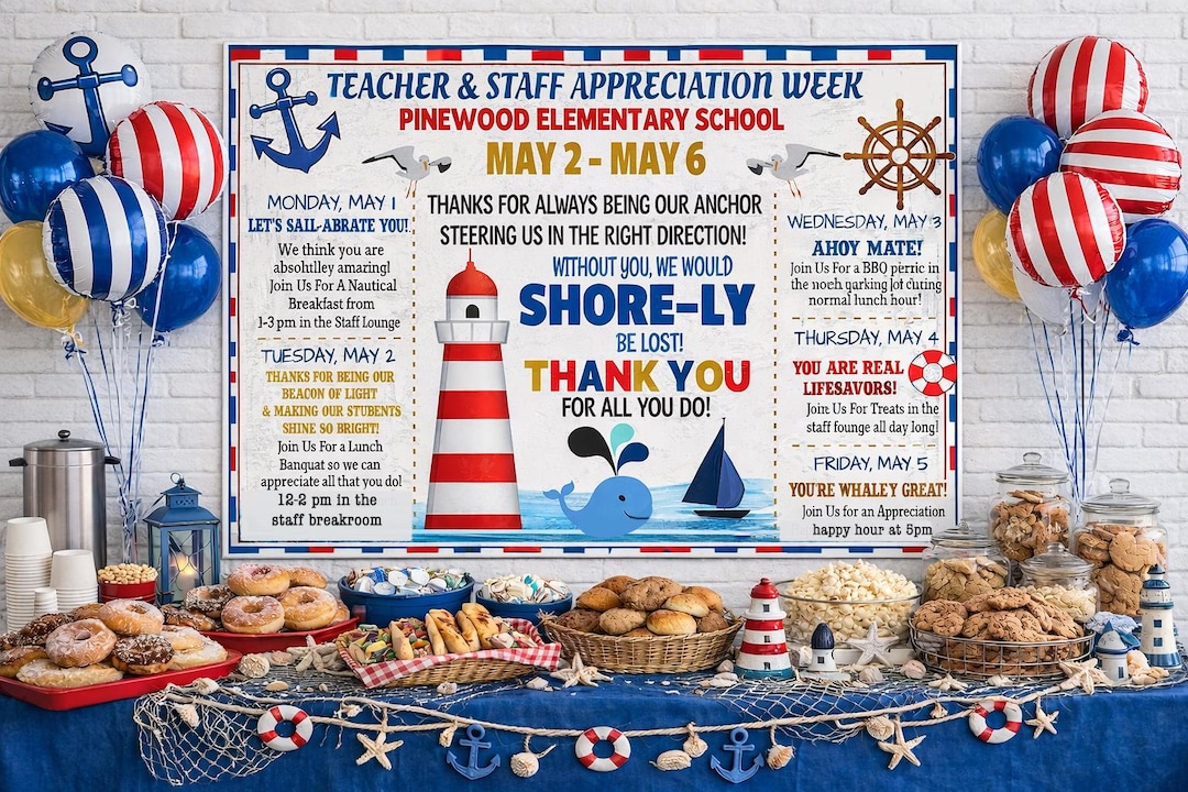 Nautical Themed Teacher Appreciation Week Itinerary Poster Printable ...