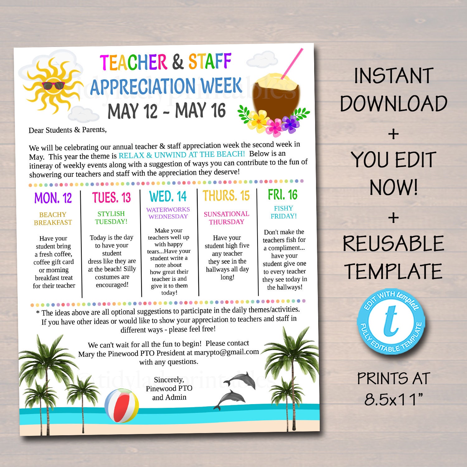Editable Beach Theme Teacher Appreciation Staff Invitation - Etsy Canada