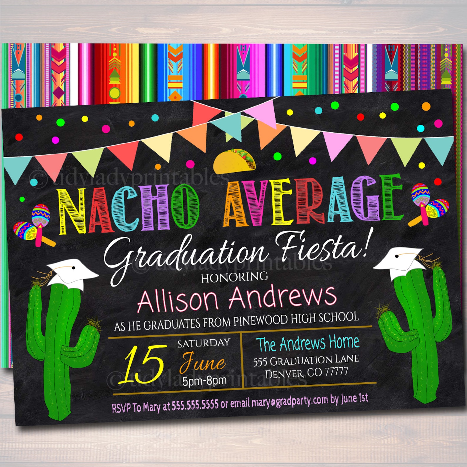 Fiesta Graduation Invitation: Nacho Average, Chalkboard Style (digital ...