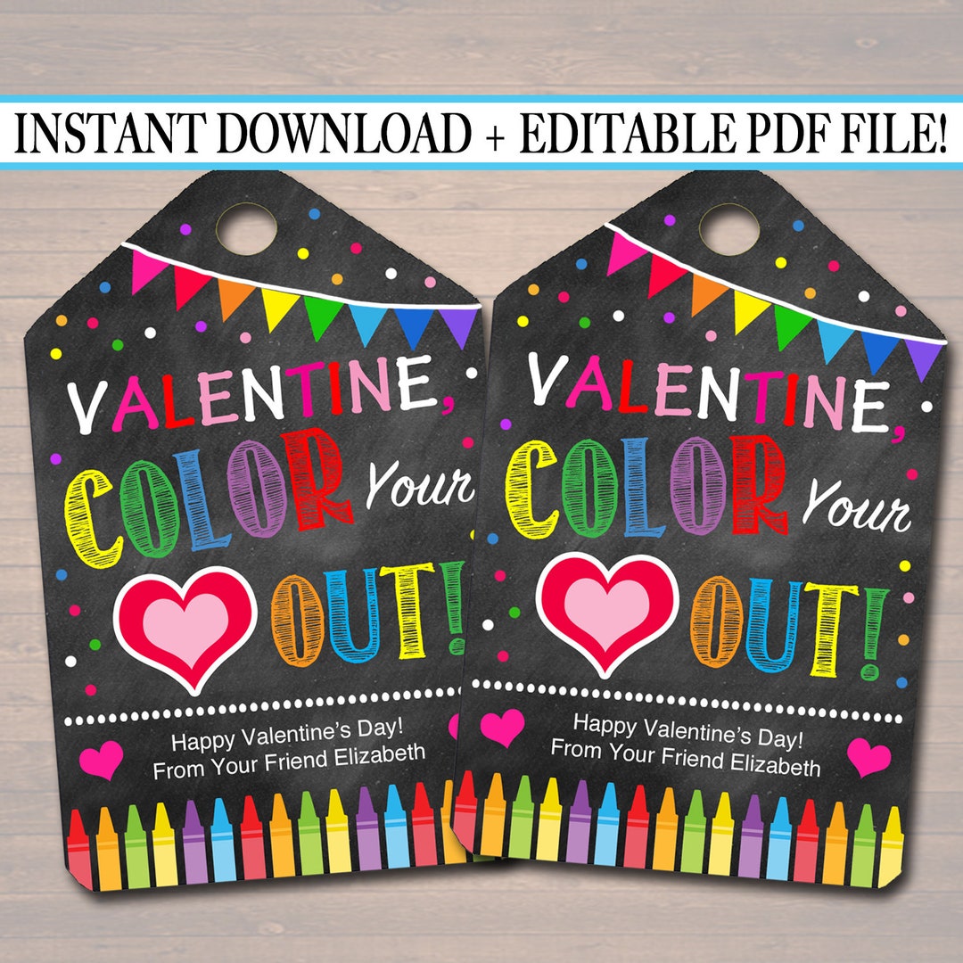 EDITABLE Crayon Valentine's Day Gift Tags, Friend Classroom, Color Your ...