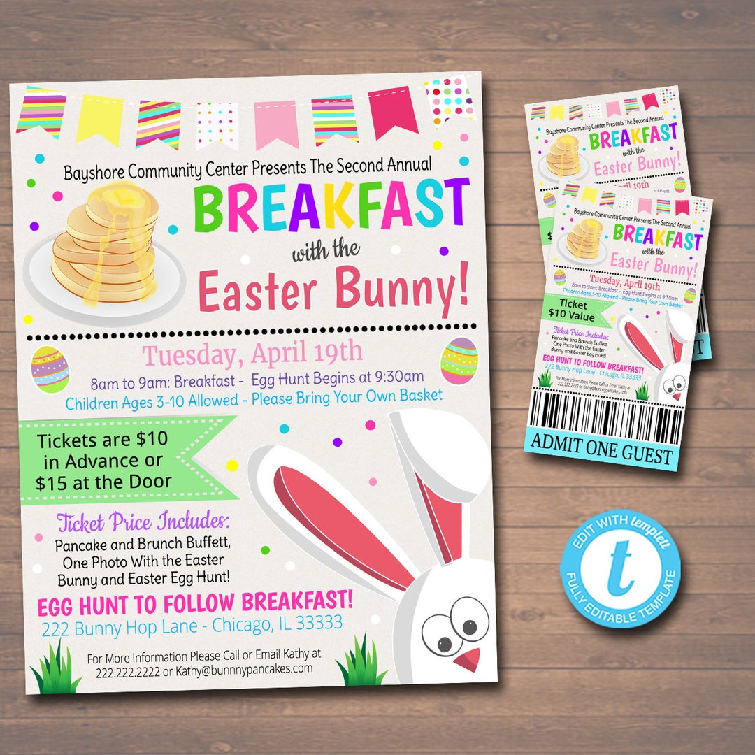 EDITABLE Easter Brunch Egg Hunt Flyer, Printable Invite Party ...