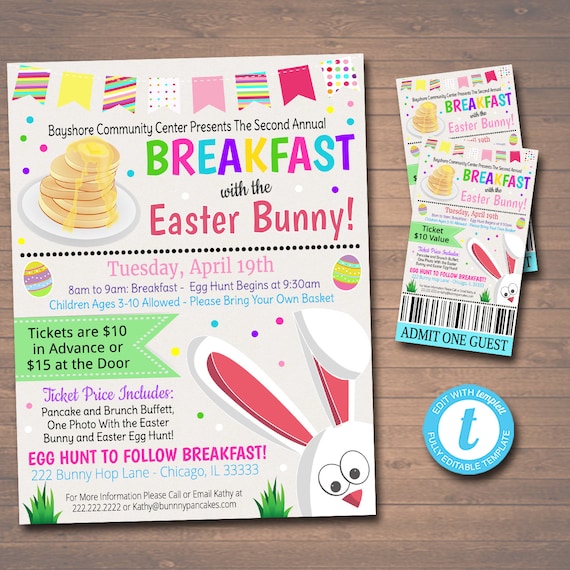 EDITABLE Easter Brunch Egg Hunt Flyer, Printable Invite Party ...