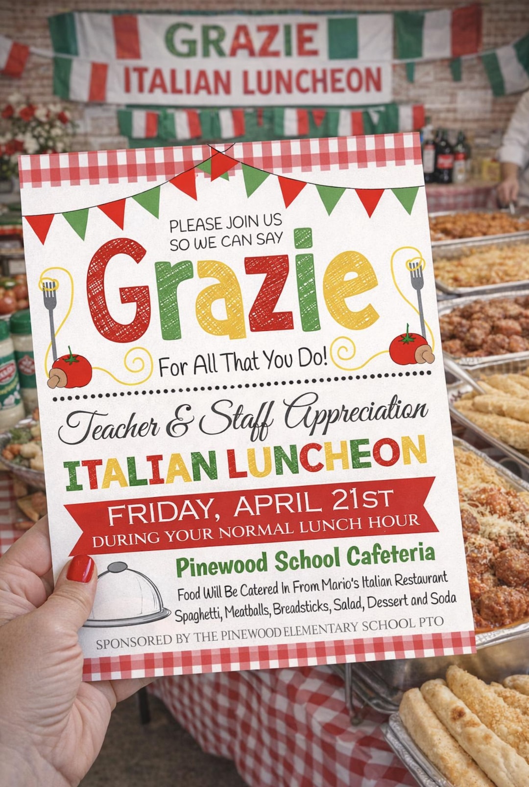 Italian Appreciation Luncheon Invitation: Grazie Teacher Staff ...