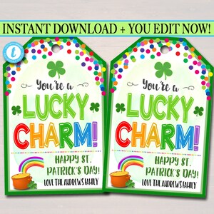St. Patricks Day Treat Tags, You're a Lucky Charm, Candy Cereal Gift ...