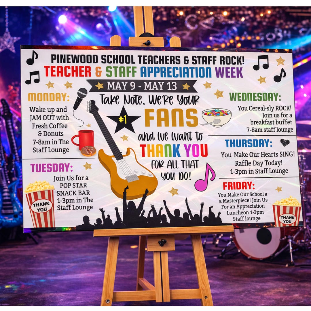 Rockstar Theme Teacher Appreciation Week Itinerary Poster: #1 Fans ...