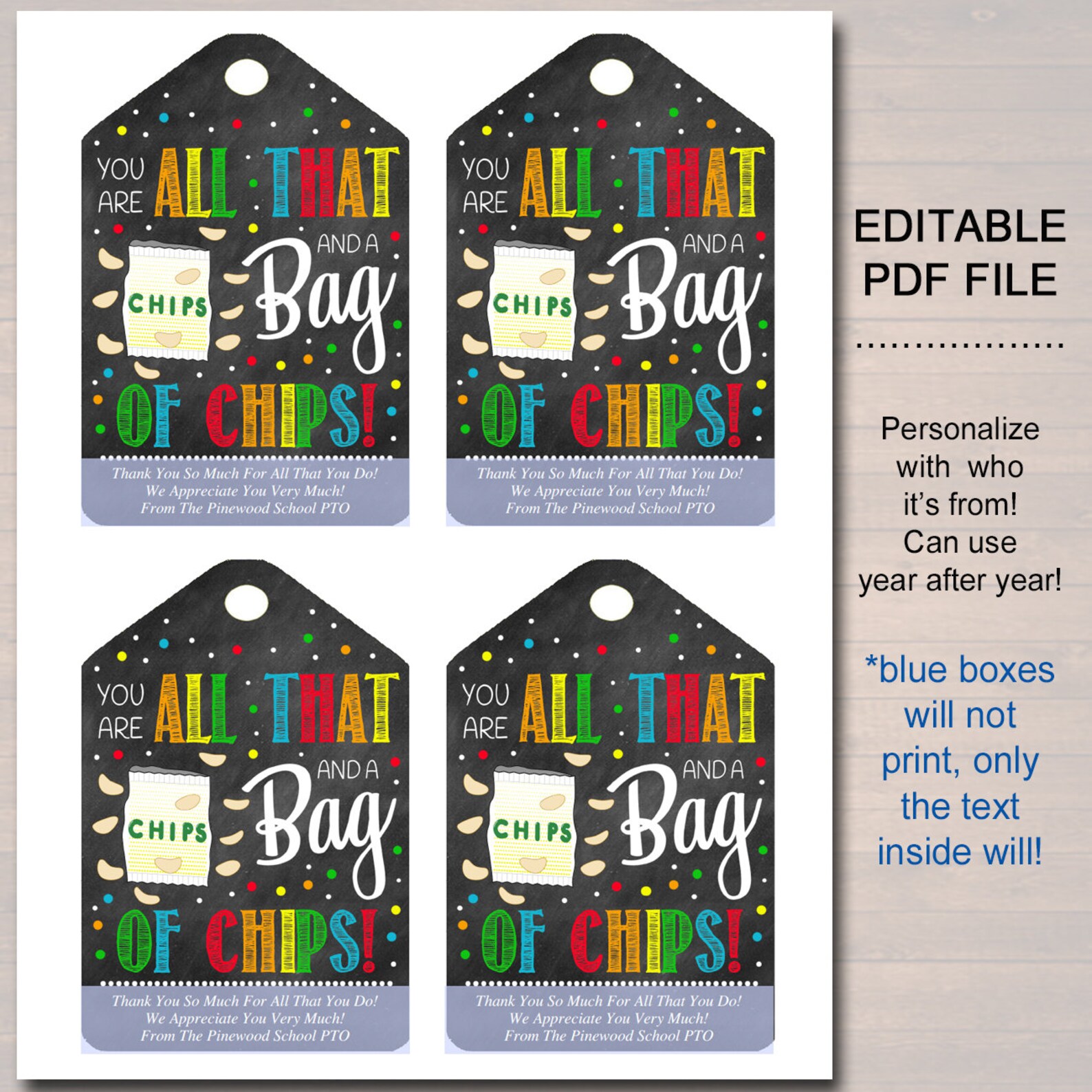 Printable Chip Tags, Thank You Labels INSTANT + EDITABLE All That and a ...