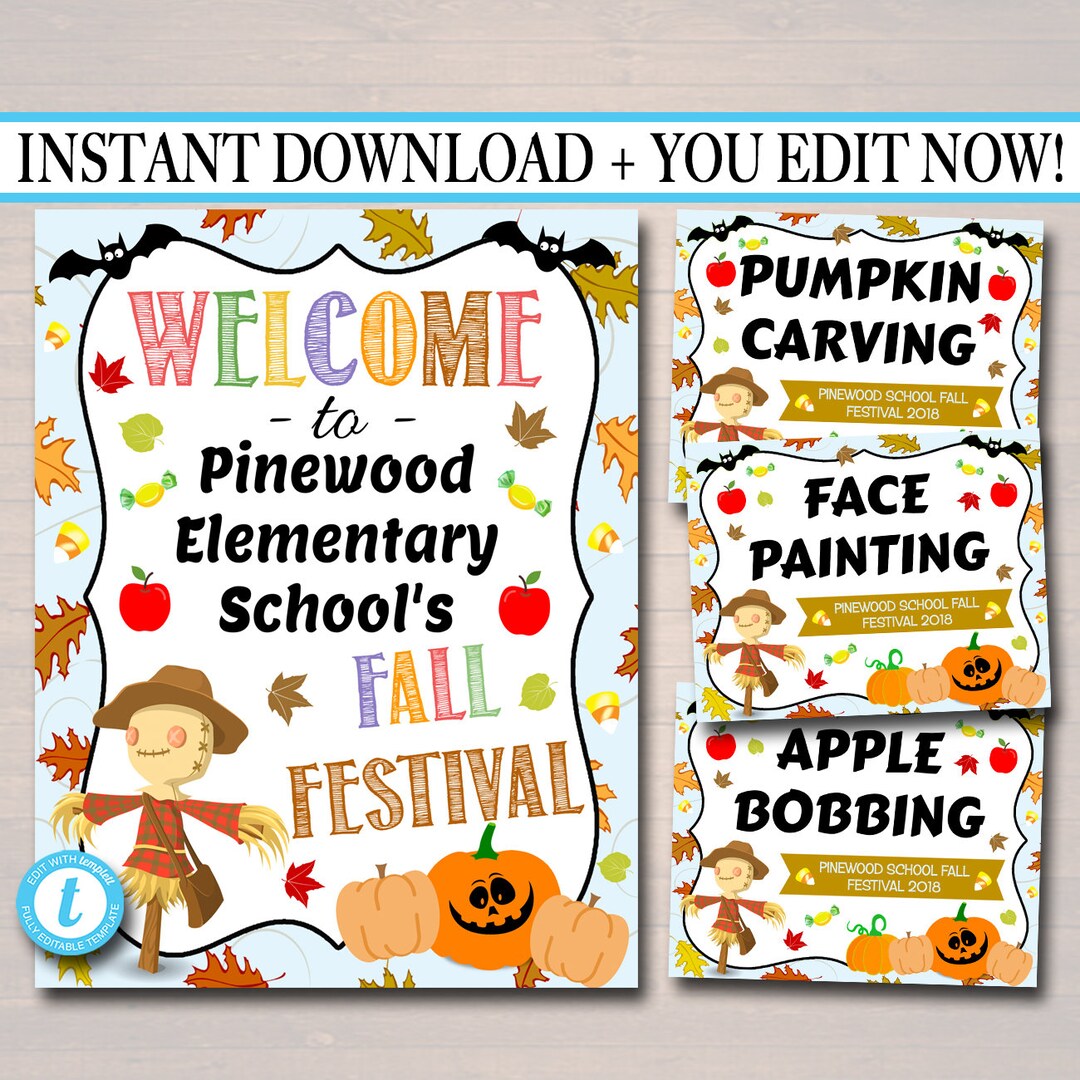 Editable Fall Festival Poster Set: Harvest Carnival Signs (digital ...