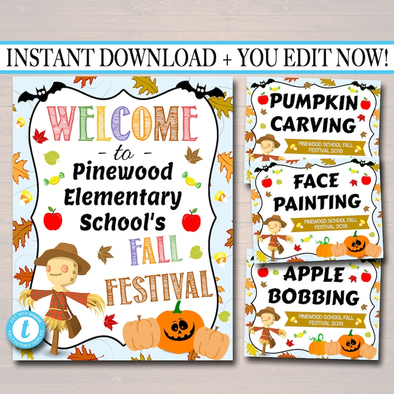 Editable Fall Festival Poster Set: Harvest Carnival Signs (digital ...